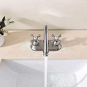 SHACO Brushed Nickel Bathroom Faucet, 4 Inch Centerset RV Camper Bathroom Faucet, 2 Cross Handle 360° Swivel Spout Lavatory Basin Bath Vanity Bathroom Faucets for Sink 3 Hole or 2 Hole