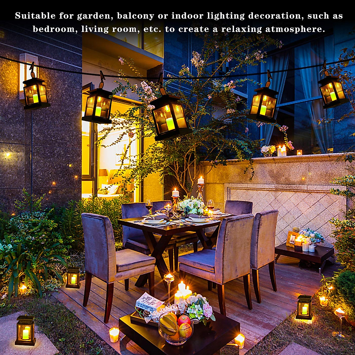 Solar Candle Lantern, Solar Garden Lights Hanging with LED Flickering Flame, 2Pcs Outdoor Lantern Light Waterproof for Christmas Decoration and Party (Warm White Light)