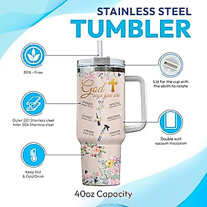Hyturtle Personalized HairStylist Tumbler Gift For HairStylists Christian God Says You Are Cup With Name 40oz Tumbler with Handle&Straw Lid Hairdressing Hairdresser Coffee Cup Flower Print Cosmetology