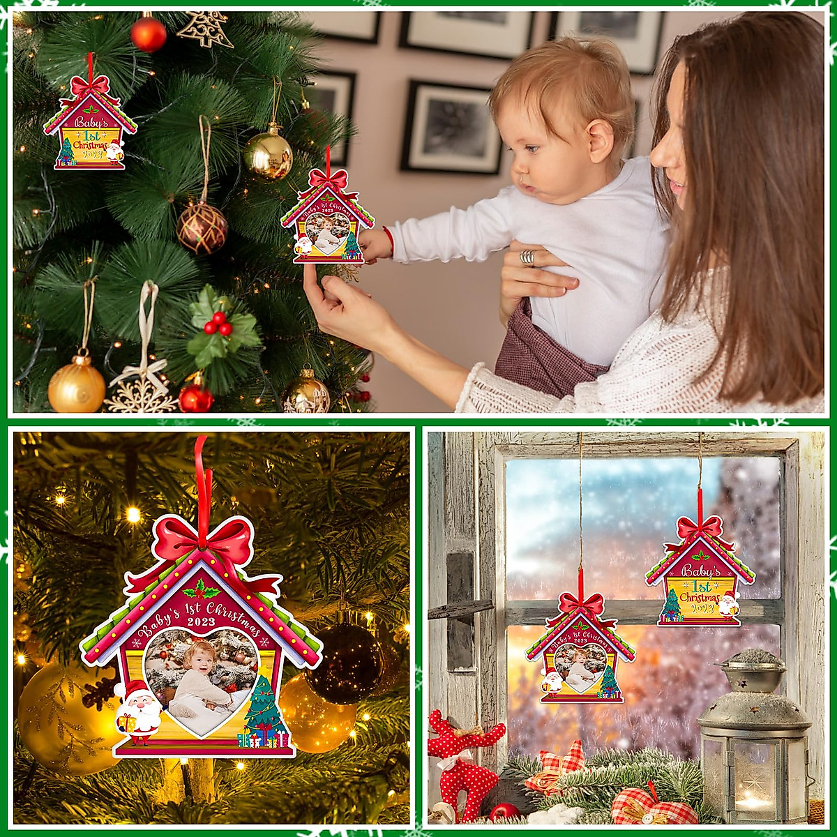 WhatSign Picture Frame Babys First Christmas Ornament 2023 Personalized Photo Frame Baby's First Christmas Ornament Cute Babies 1st Christmas Tree Ornaments for New Parents Baby Boy Girl New Born