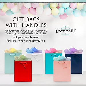 Pink Gift Bag – 12 Pack Medium Light Pink Paper Bags with Handles, Blush Paper Gift Wrap Euro Totes for Girls Baby Shower Gifts, Bachelorette & Bridesmaid Party Favors, Weddings, Bulk – 7.5x3.5x9