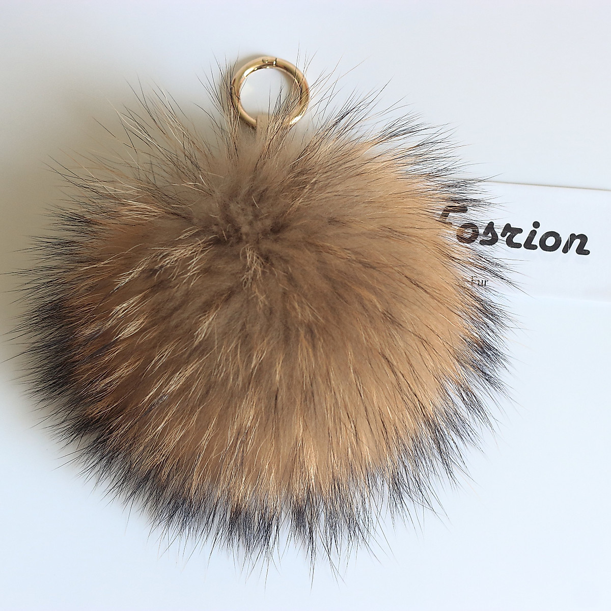 Fosrion 6.3" Diameter Big Raccoon Fur Pom Ball for Shoes Boots Hat Handbag Charms DIY Snap Button or Clasp (Clasp, Natural)