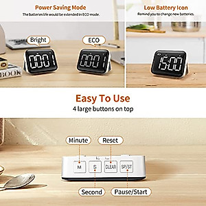 VOCOO Magnetic Kitchen Timer for Cooking with Count Up Countdown, Digital Timer Battery Powered with Large Display, 2 Brightness and Volume Levels for Classroom, Teacher, Kids