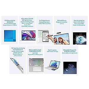 ASHATA for Win 11 Double Screen Laptop 15.6 inch, for Intel Celeron N5105 Quad Core Quad Processor Up to 2.9GHz 16G RAM Notebook with 7in IPS Screen, Backlight Keyboard (16GB+1TB)