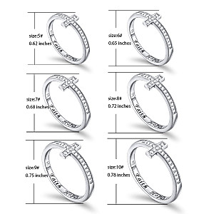 DAOCHONG Inspirational Jewelry Sterling Silver Engraved Faith Hope Love CZ Sideway Cross Ring, Size 8