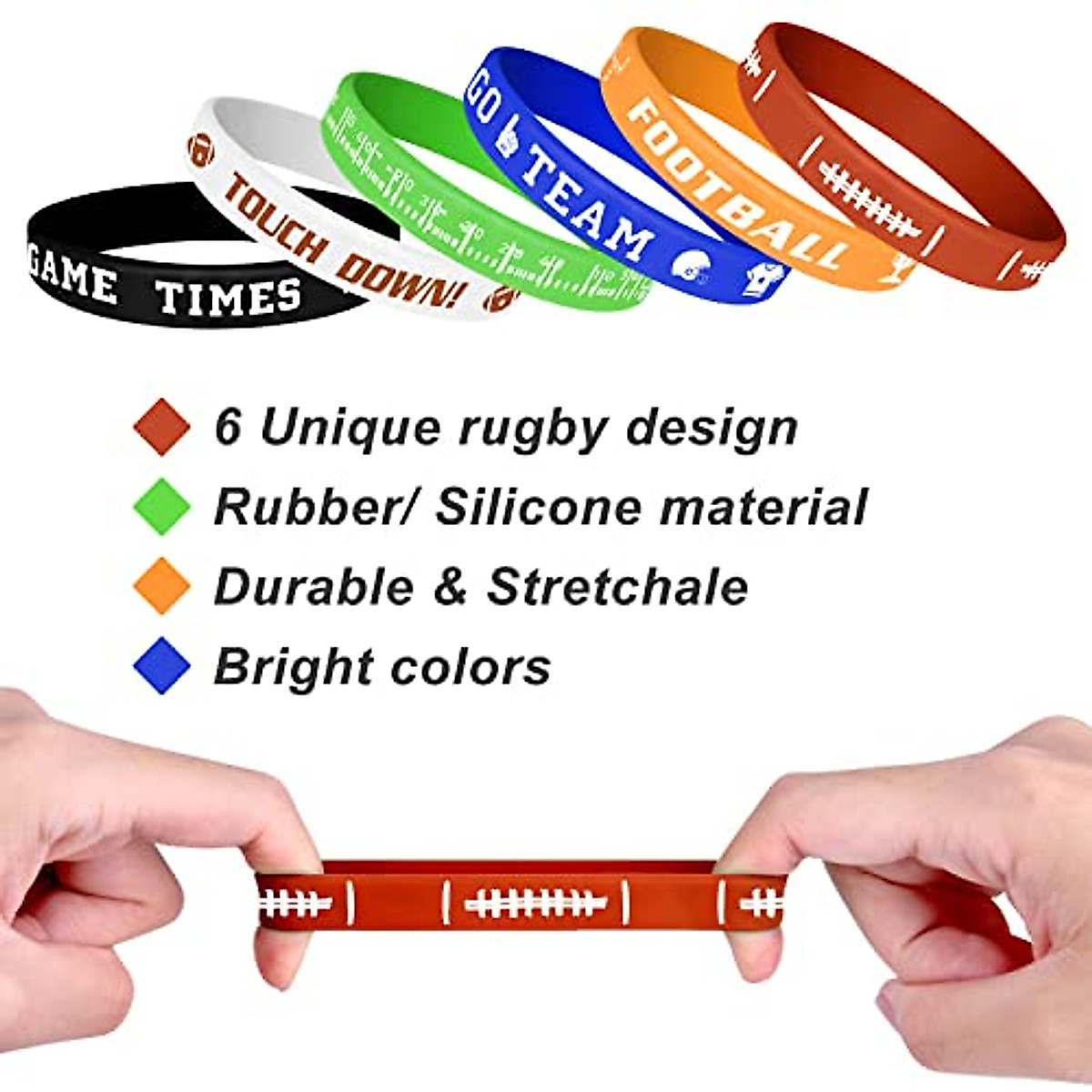 MIAHART 16 Pieces Football Theme Bracelets Silicone Wristband for Sport Theme Birthday Party Favors, 6 Styles