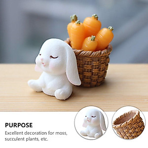 PRETYZOOM Easter Decoration Kit Bunny Miniature Straw Basket Carraot Figures Rabbit Bunny Fairy Garden Decor Dollhouse Ornament Micro Landscape Decor Cake Topper 7pcs