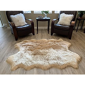 LAMBZY Faux Sheepskin Super Soft Hypoallergenic Silky Shag Rug for Living Room, Kids Room, Sofa (Quarto 4 Pelts 4'x6', Beige)