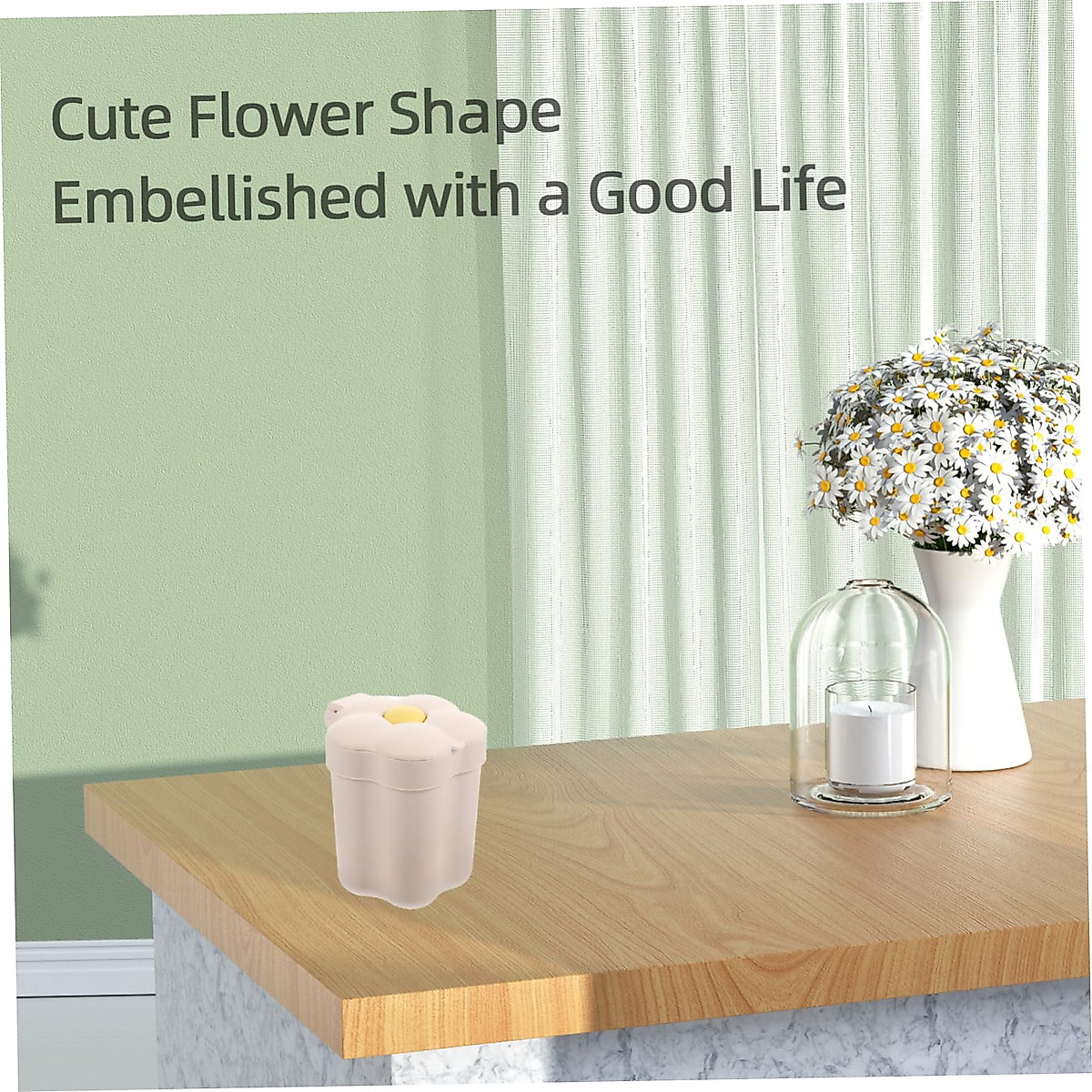 Ciieeo Mini Desktop Trash Can Flower Shaped Desktop Garbage Bin Cute Countertop Trash Can Kawaii Waste Bin Plastic Garbage Bin Tabletop Wastebasket for Office Home White