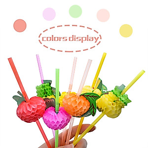 BronaGrand Fruit Straws,50pcs Multicolors Plastic Honeycomb Straws Disposable Luau Party Straws for Drinks Margaritas Cocktails