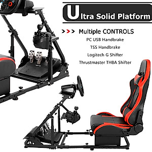 Minneer Immersion Racing Simulator Cockpit/with Red&Black Seat/Fit for Thrustmaster,FANTEC,logitech G25,G29,G92,G923 /Height Adjustable Gaming Steering Wheel Stand/Wheel&Pedals Not Included