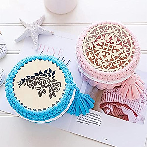 SDUSEIO 4 Pieces Wooden Bottom for Crochet Baskets DIY Weaving Supplies Crochet Basket Wood Bases Shaper for Making Knitting Crochet Yarn Storage Bag