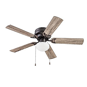 Prominence Home Alvina Traditional 44 Inch Ceiling Fan with Light, LED Flush Mount Ceiling Fan, Indoor Fan with 5 Blades, Gray Pine and Maple Brown Blade Finish Options, Bronze (51584-01)