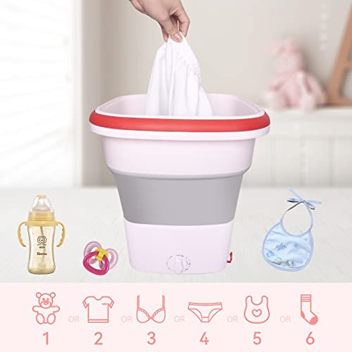 Portable Washing Machine - Mini Washing Machine with Drain Basket & 3 Mesh Laundry Bags, Portable Washer for Underwear, Bra, Baby Clothes, Socks, Stockings,Chinese Plug (Requires Additional Converter)