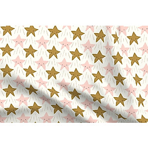 Spoonflower Fabric - Stars Pink Gold Star Smile Cute Printed on Petal Signature Cotton Fabric by The Yard - Sewing Quilting Apparel Crafts Decor