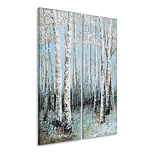YHSKY ARTS Birch Tree Canvas Wall Art - Abstract Forest Paintings with Textured - 2 Pieces Nature Pictures for Living Room Bedroom Bathroom Decor