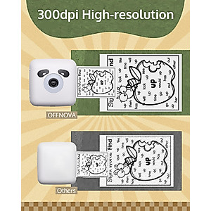 OFFNOVA Mini Printer, 300DPI Inkless Sticker Printer, Bluetooth Pocket Printer with 1 Roll Sticker Paper, Portable Study Printer for Pictures, Journals, DIY, Compatible with Phone & Tablet