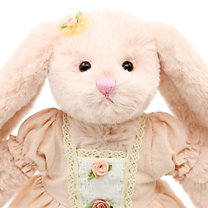 oits cute Small Soft Stuffed Animal Bunny Rabbit Plush Toy for Baby Girls 15inch (Pink Rabbit Wearing Pink Vintage Dress)