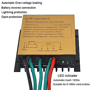 Pikasola Wind Turbine Charge Controller Mini Wind Turbine Generator Controller IP67 Waterproof 12V/24V Automatic Controller Suitable for 400Watt 500Watt 600Watt Wind Turbine System