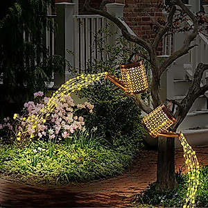 2 Pack Solar Watering Can with Lights,Solar Lanterns Outdoor Hanging Waterproof Garden Decor,Solar Lights Outdoor Garden Decorative,Retro Metal Solar Garden Lights Yard Decorations for Lawn Path Patio