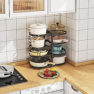 Wisdom Star 8 Tier Pots and Pans Lid Organizer Rack Holder, Adjustable Pot Organizer Rack for Under Cabinet, Pot Rack for Kitchen Organization and Storage, Black