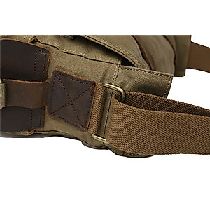 Sechunk Vintage Military Leather Canvas Laptop Bag Messenger Bags Medium （Army Green）