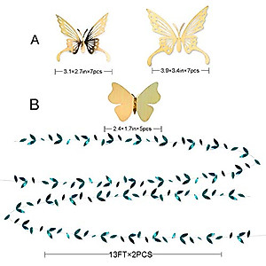 Hunter Green and Gold Hanging Tissue Lantern Flowers Pom Pom with 3D Butterflies Leaf Garland Streamer for Botanical Wedding Bridal Baby Shower Birthday Engagement Bachelorette Party Decorations