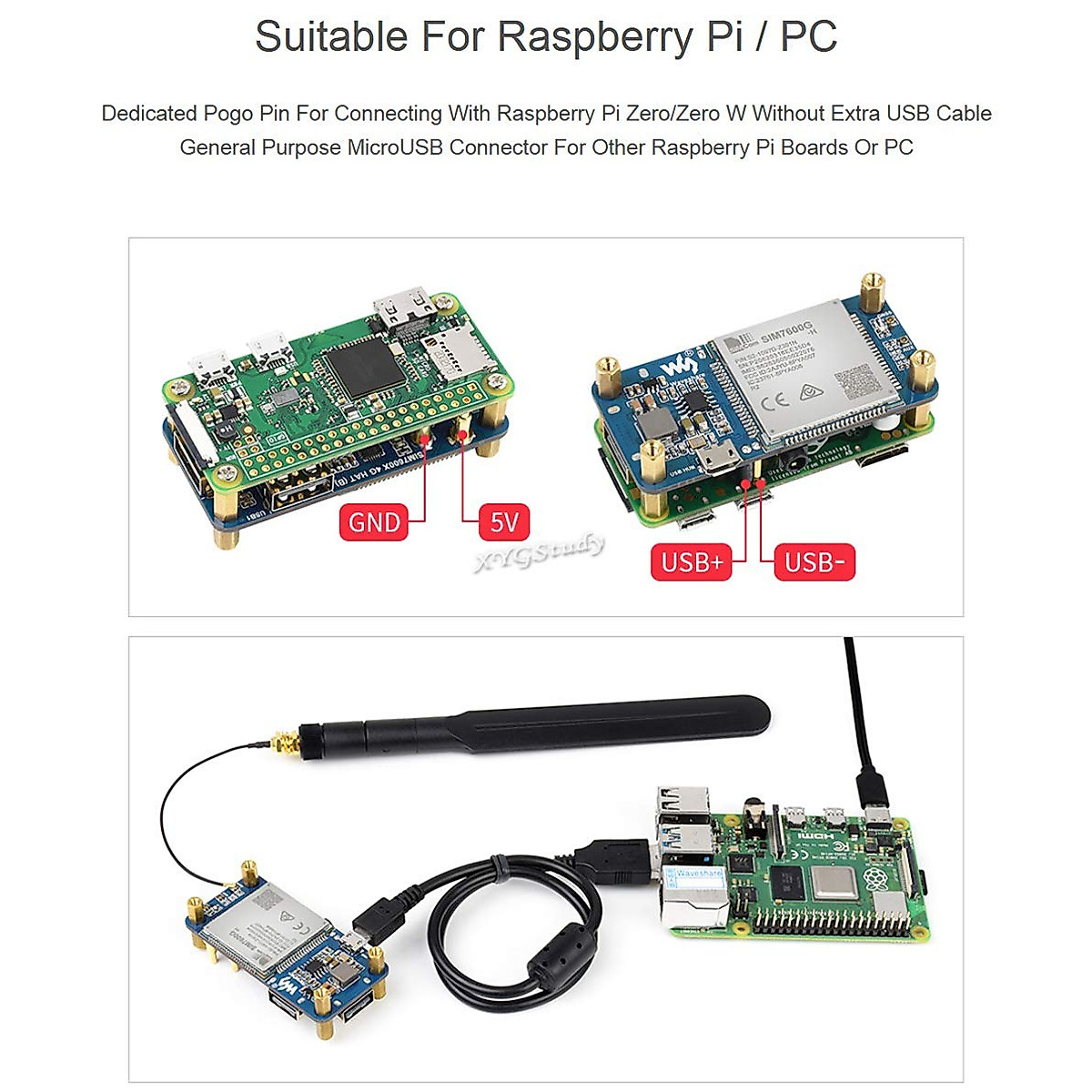 LTE Cat-4 4G / 3G / 2G GNSS Positioning Global Band HAT for Raspberry Pi Based on SIM7600G-H Wireless Communication Telephone Call SMS for Pi Zero/Zero W/PC @XYGStudy (SIM7600G-H 4G HAT (B))