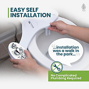 Zen Bidet Attachment with Self-Cleaning Nozzles and Ceramic Valves - 15 Minute DIY Toilet Installation with Picture Instructions