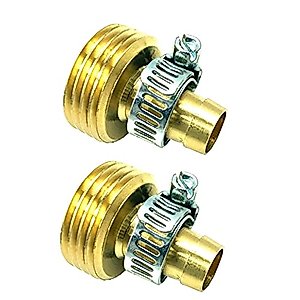 BRUFER 5022M Brass Male Garden Hose Thread Swivel With 1/2" Barb x 3/4"GHT, Includes Stainless Steel Clamps - Pack of 2 Complete Fittings with Clamps