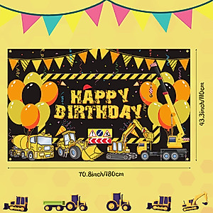 Construction Happy Birthday Banner Large Dump Truck Backdrop Excavator Crane Digger Background Party Supplies for Boys Kids Construction Baby Shower Birthday Party Decoration