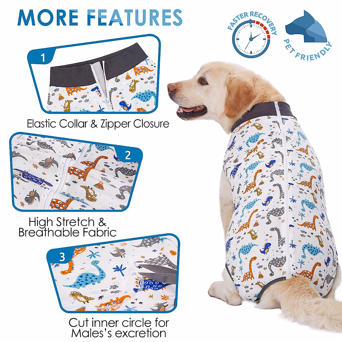 AOFITEE Dog Recovery Suit, Surgical Recovery Suit for Dog Female After Spay, Dinosaur Dog Recovery Shirt for Abdominal Wounds, Anti Licking Dog Onesie Jumpsuit E-Collar Cone Alternative, 5XL