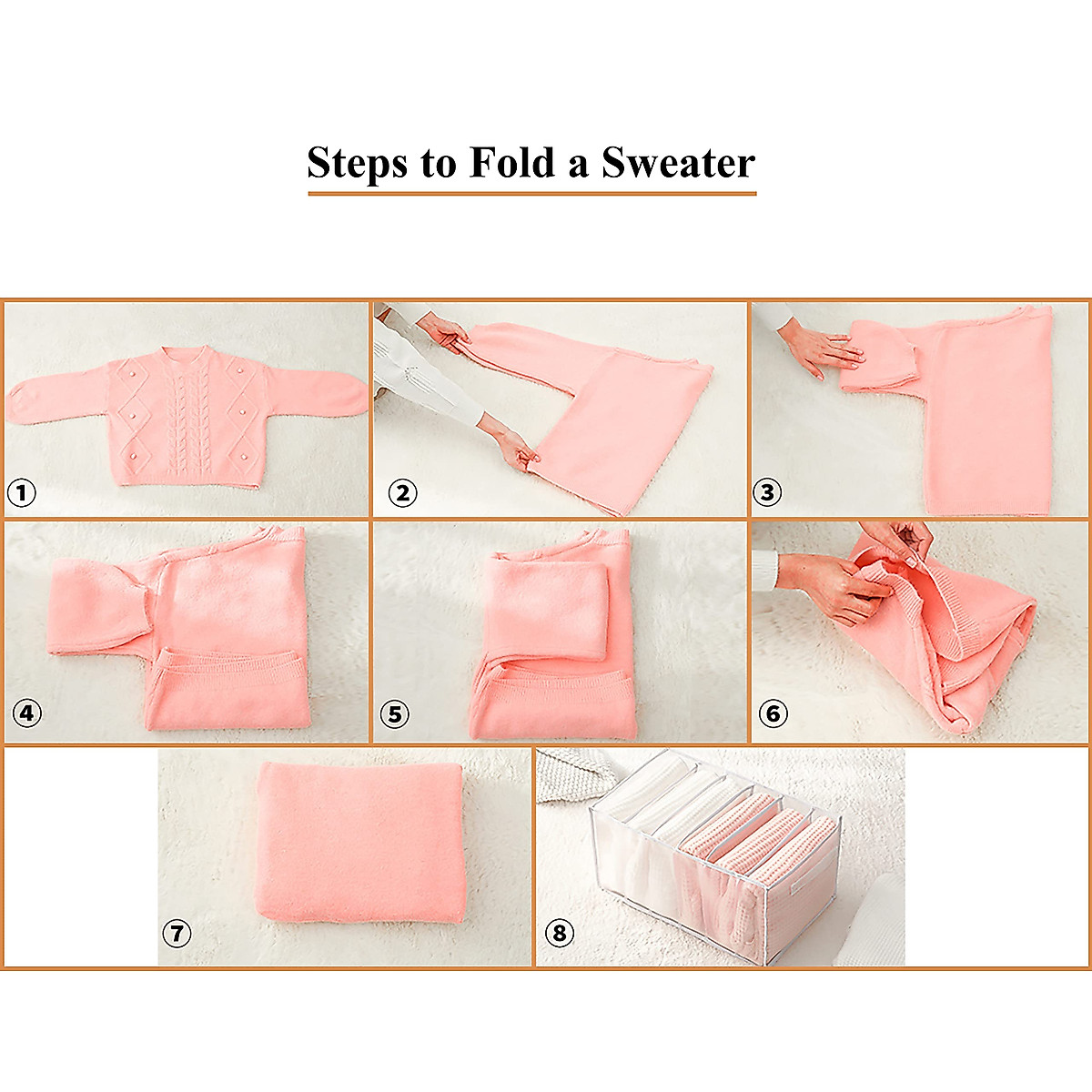 2PCS Extra-large Clothes Drawer Organizers, Foldable Wardrobe Clothes Organizer, 6 Grids Clothes Storage Box for Sweater, Coat -White