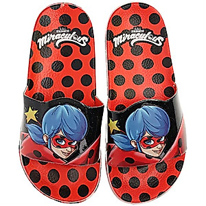 Miraculous Ladybug Girls' Sport Sandals, Comfort Casual Sport Slide, Black/Red, Little Kid Size 12/13