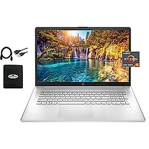 2021 Newest HP 17.3 inch FHD Laptop, AMD Ryzen 5 5500U 6-core(Beat i7-1160G7, up to 4.0GHz),16GB RAM, 1TB PCIe SSD, Bluetooth 4.2, WiFi, HDMI, USB-A&C, Windows 10 S, w/Ghost Manta Accessories, Silver