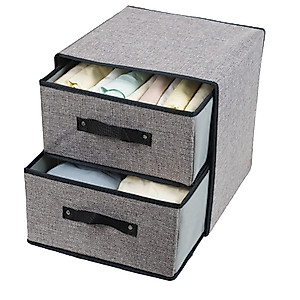 Linen Closet Organizers and Storage, Fabric Storage Drawer Organizer, Dresser Organizer with 2 Drawers for Underwear, Sock, Bra, Small Items, Drawer Organizers for Clothing, 12×12×12 INCH (Gray)