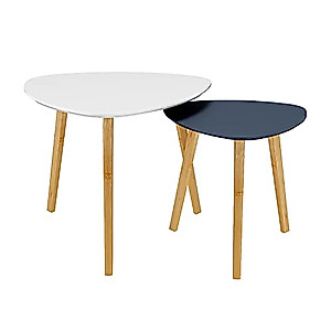 BAMEOS Bamboo Nesting Triangle End Table,Set of 2 Coffee Table Modern Minimalist Side Table for Living Room, Balcony in White & Grey