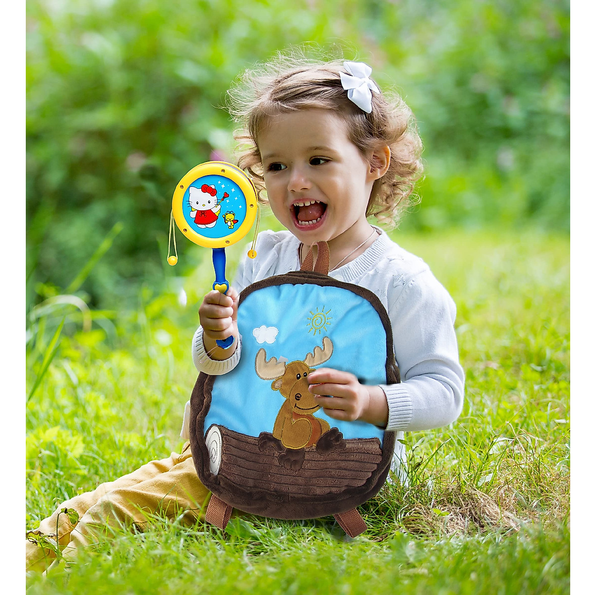 Puzzled DolliBu Moose Stuffed Animal Backpack - Super Soft Plush Stuffed Animal Bag for Children Accessories, Kids First Travel Plush Bag Toy For Boys & Girls- 11"