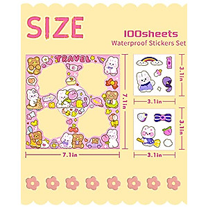 Benresive 1000 Pcs Cute Stickers for Kids, Water Bottle Stickers Kawaii Waterproof Vinyl Scrapbook Phone Laptop Stickers, 100 Sheets Journaling Aesthetic Sticker Packs for Girls Teens（Pink）