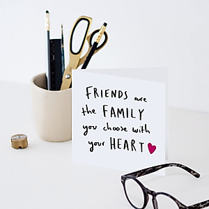 Old English Co. Friends are Family Card - Heartfelt Hand-lettered Friendship Card for Special Person | BFF Birthday card For Men and Women | Blank Inside & Envelope Included