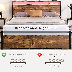BACSWIHOM Queen Size Bed Frame with Storage Headboard and 2 Drawers, LED Lights Bed with Charging Station, Metal Platform No Noise, Mattress Foundation Strong Metal Slats Support No Box Spring Needed