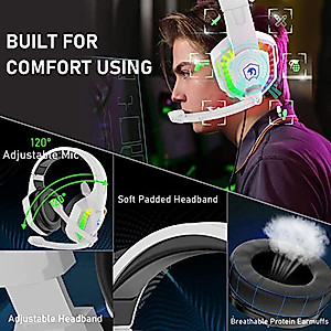 ZIYOU LANG Wireless Gaming Keyboard Mouse and Wired Headphone with Ergonomic 87Key Rainbow Backlight Rechargeable 3800mAh Battery Mechanical Anti-ghosting Mouse pad for PC Laptop Gamer Typist(White)