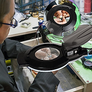 5X & 10X Magnifying Glass with Light, KIRKAS 2,200 Lumens Dimmable 10X Mother-Child Real Glass Lens LED Magnifying Lamp with Clamp, Lighted Magnifier Light for Close Work, Reading, Repair, Hobby-Black