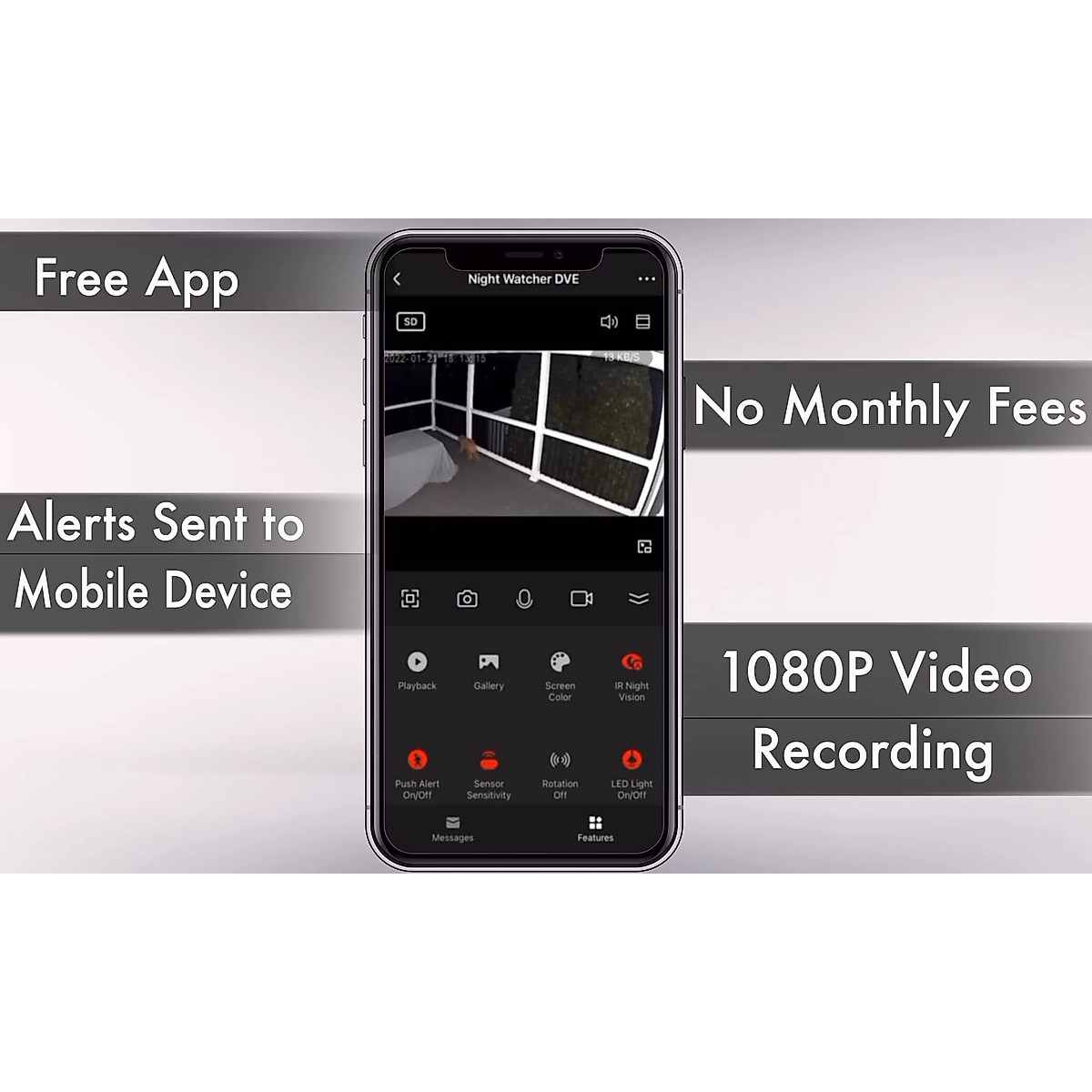 Outdoor Motion Sensor Tracking Floodlight WiFi Security LED Light Camera (White) Versonel Nightwatcher VSL95 Robotic, 1080p, NO Monthly Fees, Free App, Alexa, Google Assistant, Smart Things, 32GB SD