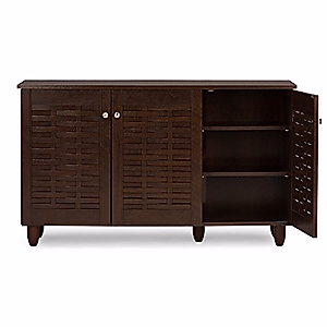 Baxton Studio Wholesale Interiors Winda Modern and Contemporary 3-Door Dark Brown Wooden Entryway Shoes Storage Cabinet
