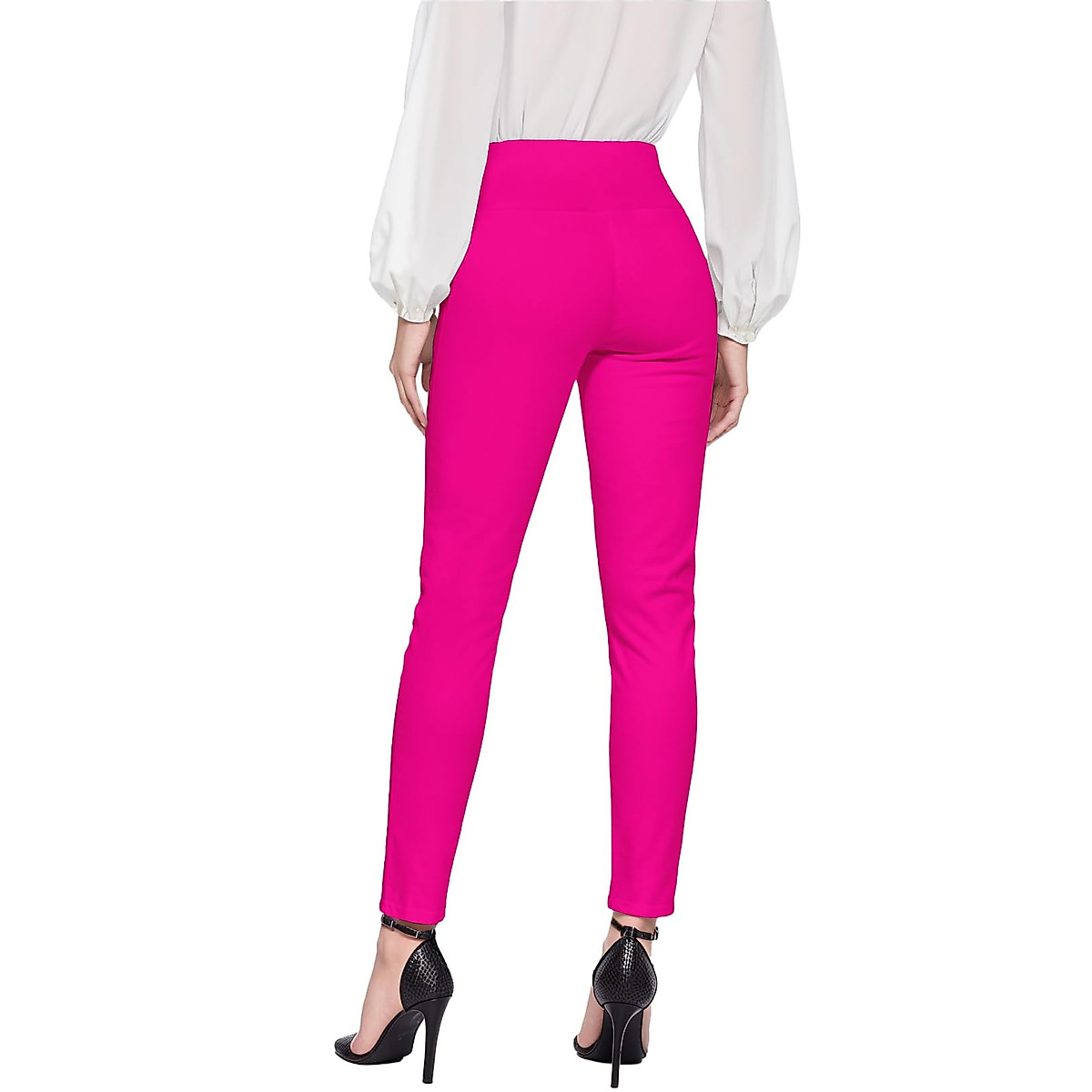 Hybrid & Company Super Comfy Stretch with Full Elastic Waist Pull On Hot Pink Millennium Twill Pant KP44972 Neon Pink S