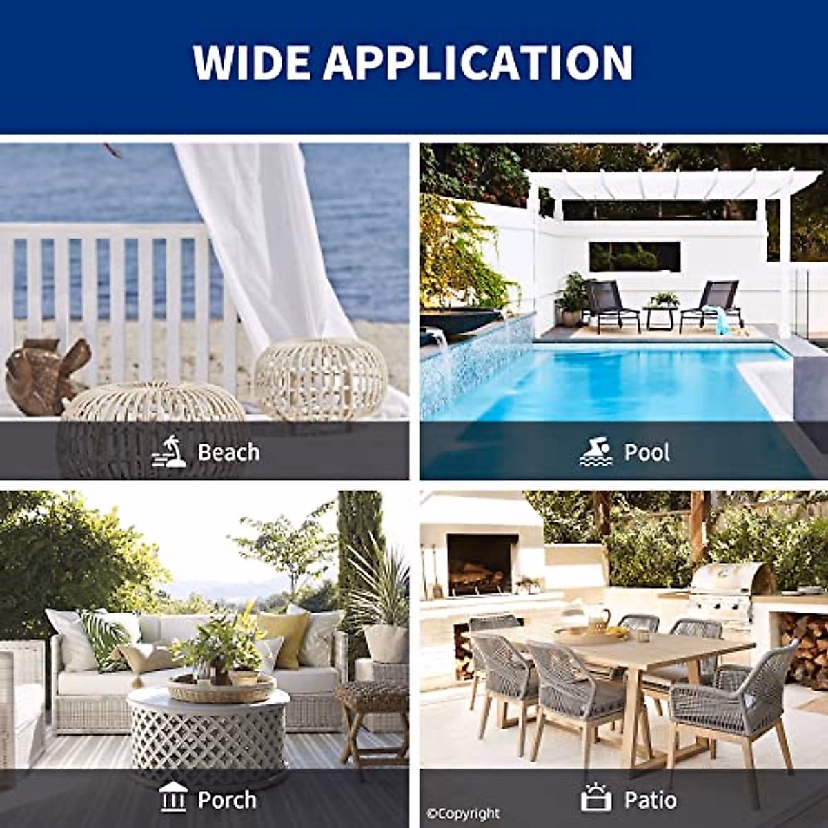 DIVA EN CAMINO DEC Outdoor Patio Curtain Waterproof Darkening Thermal Insulated Indoor Curtains for Bedroom, Porch, Living Room, Pergola, Cabana, W52 x L95, Royal Blue, Set of 2 Panels