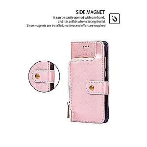 Arseaiy Case for Samsung Galaxy Note 10 Lite/A81/M60S Flip Phone Case PU Leather Zipper Pocket Wallet Case Cover with Card Holder Kickstand Shell Pink