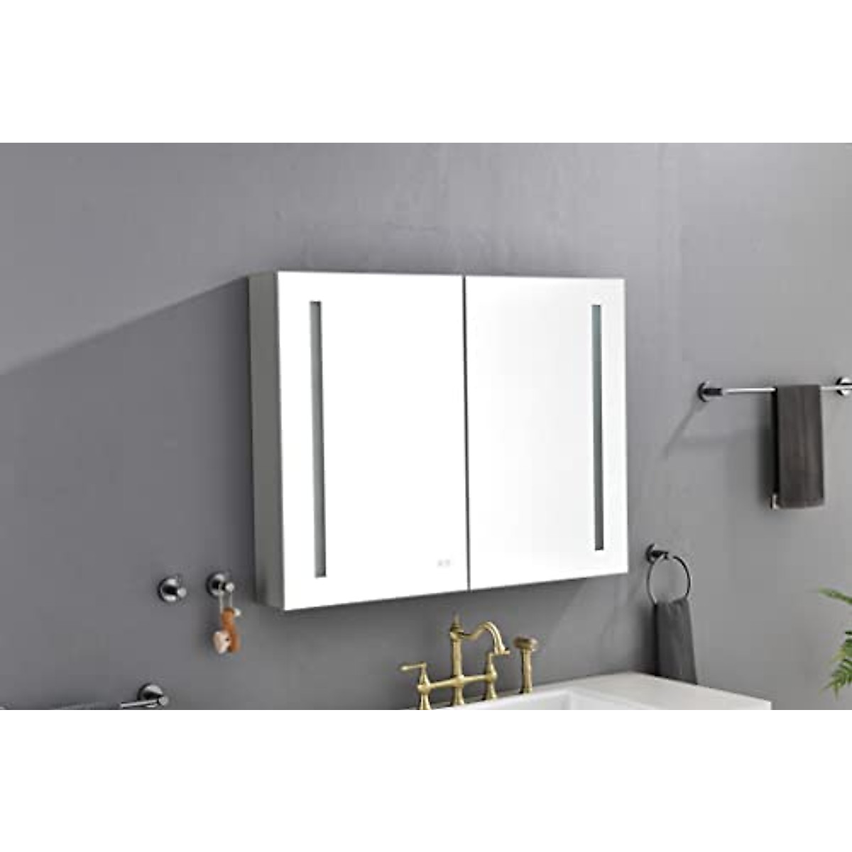 HomSof 40x 30 Inch LED Large Rectangular Black Aluminum Alloy Surface Mount Medicine Cabinet with Mirror