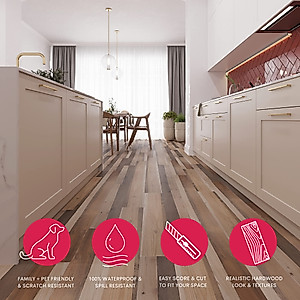 Luxury Vinyl Flooring Tiles by Lucida USA | Peel and Stick Floor Tile for DIY Installation | 36 Wood-Look Planks | Barn | BaseCore | 54 Sq. Feet